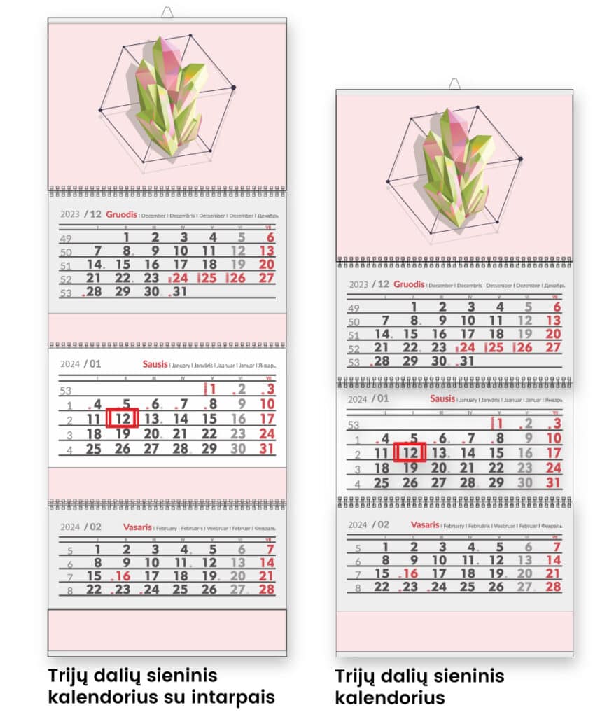 Kalendorių gamyba 2025 | Staliniai ir trijų dalių kalendoriai